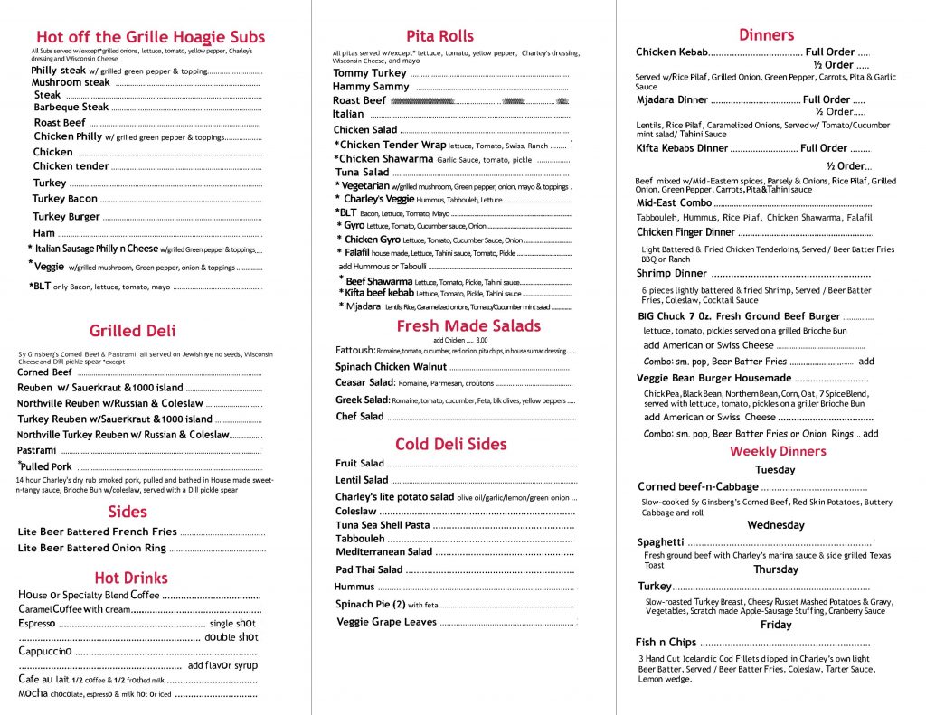 Our Menu | Charley's Deli & Grille